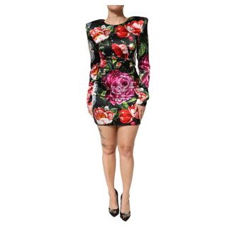 Dolce & Gabbana Schwarzes Blumen Mini Bodycon Kleid - - Dresses - Damen - Mehrfarbig - XS
