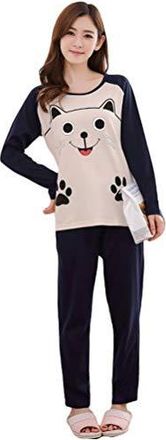 ORANDESIGNE Ensemble de Pyjama Femmes Vêtement de Nuit Manche Longue Vêtement dIntérieur Doux à Porter et Confortable Sleepwear 2 Pièces Set Noir 36