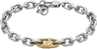 Emporio Armani Herrenarmband aus Leder oder Edelstahl mit Karabiner-, Schieber- oder Druckknopfverschluss, Silber-Grau