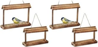 Relaxdays Vogelfutterhaus 2er Set, geflammtes Holz, zum Aufh&auml;ngen, HxBxT: 23,5 x 31,5 x 8 cm, Vogelfutterstation, Natur (Packung mit 2)