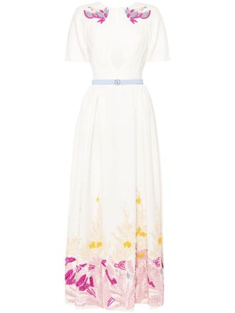 Saiid Kobeisy Maxikleid mit abstraktem Muster und Perlen - Wei&szlig;