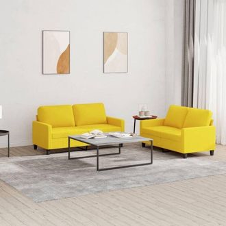 vidaXL vidaXL Ensemble de canapés 2 pcs avec coussins Jaune clair Tissu