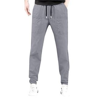 Generic Pantalon respirant &agrave; coupe droite pour homme pour le travail et les v&ecirc;tements d&eacute;contract&eacute;s, taille &eacute;lastique, l&eacute;ger et confortable, Cendr&eacute; clair, 5XL