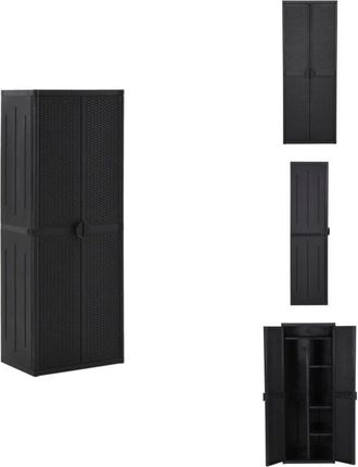 vidaXL Armoire de rangement de jardin Noir 65x45x172 cm pp Rotin - Meuble De Rangement - Armoire De Jardin - Armoire Extérieure - Rangement Extérieur