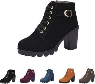 Generic Bottines à talons pour femme - Bottines à plateforme avec boucle - Bottines à lacets - Talon bloc - Bottes à enfiler - Bottes courtes - Bottes dhiver 