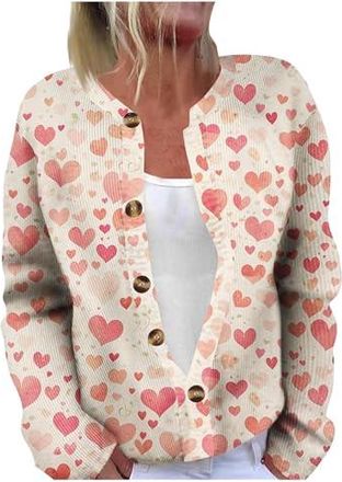 Generic Cardigan d&eacute;contract&eacute; imprim&eacute; pour la Saint-Valentin 2026, rose clair, 5XL