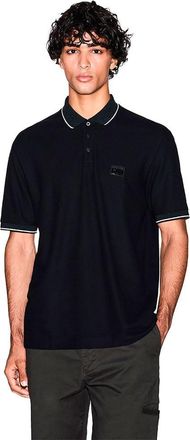 A|X Armani Exchange Mens Short Sleeve Side Logo Patch Three-Button Collar, Polo Shirt, Black, L