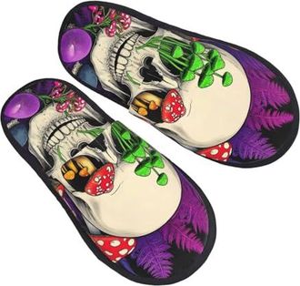 Generic Pantoufles Moelleuses Motif De Champignons Et De Cr&acirc;ne Slippers Doux Hiver Chausson Pour Femme Unisex Int&eacute;rieur L
