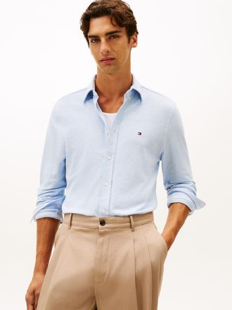 Tommy Hilfiger Langarmhemd TOMMY HILFIGER KNIT PIQUE FEATHERWEIGHT, Herren, Gr. XXL, N-Gr, light blau heather, Web, Obermaterial: 100% Baumwolle, regular fit, Mansch