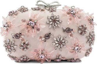 Self Portrait Femme, Sacs, Rose, Taille: ONE Size Pochette de soir&eacute;e en satin avec cristaux floraux