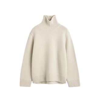 Toteme Oversized Lambswool Turtleneck Sweater Almond