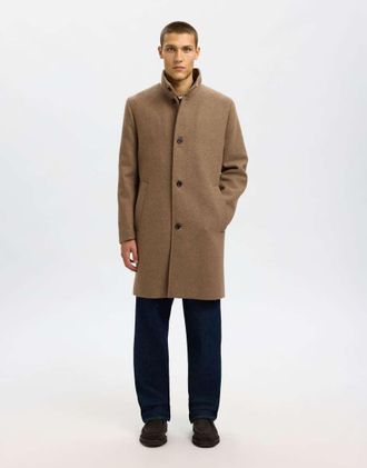 Selected Manteau en laine m&eacute;lang&eacute;e - Pierre tombante-Gris