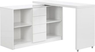 Vente-Unique Vente-unique - Bureau extensible avec plateau pivotant 360° - mdf - Blanc laqué - pavelo