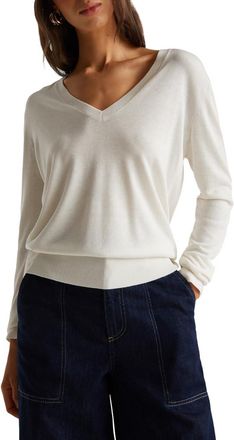 Benetton Damen Maglia Scollo V M/L 1zred402l Pullover, Wei&szlig;, M
