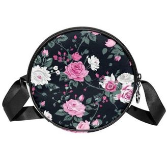 Generic Sac &agrave; bandouli&egrave;re rond pour femme, motif floral color&eacute;, petit sac &agrave; bandouli&egrave;re avec fermeture &eacute;clair, bretelles r&eacute;glables, sac &agrave; main rond d&eacute;contract