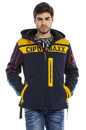 Cipo & Baxx Herren Jacke CJ275 Dunkelblau - &Uuml;bergangsjacke im Modernen Streetwear Design mit Kapuze, Rei&szlig;verschluss & Logodetails - L&auml;ssige Freizeitjacke f&uuml;r Allt
