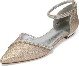 Generic Chaussures Plates Mariage Femme Chaussures De Mari&eacute;e Plates A Bout Pointu pour Plates D&eacute;t&eacute; pour Bureau Travail Soir 1.8Cm,Champagne,37 EU