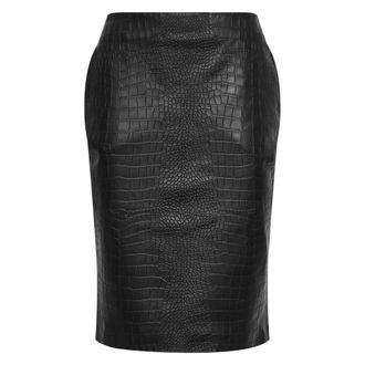 Alex Perry Femme, Jupes, Noir, Taille: 40 FR S0207Re26 Jupe midi en cuir fa&ccedil;on crocodile