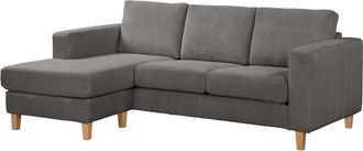 Norrwood home24 Ecksofa 2-Sitzer mit Longchair Grau Cordstoff Poppy 214 x 86 x 140cm Longchair davorstehend links Skandi
