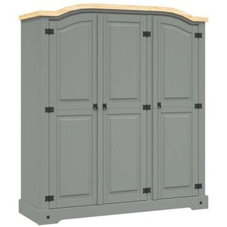 vidaXL Kleiderschrank Mexiko-Stil Kiefernholz 3 T&uuml;ren Grau Vidaxl