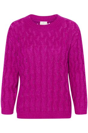 Kaffe Womens Pullover Patterned Knit Cropped Sleeves Round Neck Regular Fit