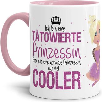 Tassendruck Tasse Tätowierte Prinzessin - Blond - Tätowiert/Diva/für die beste Freundin/Witzig/Lustig/Becher/Innen & Henkel Rosa