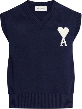 Ami Homme, Pulls, Bleu, Taille: XL Gilet &agrave; col en V