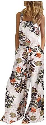 Generic Combinaison d&eacute;t&eacute; &eacute;l&eacute;gante pour femme - Imprim&eacute; boh&egrave;me - Sans manches - Salopette boh&egrave;me - Pantalon de travail extensible - Jambes larges - Avec poches