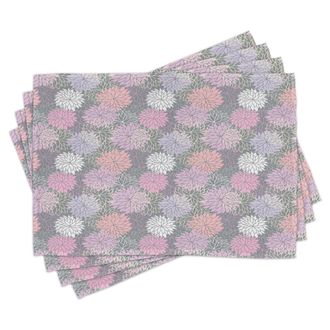 Abakuhaus Rosa und Grau Platzmatten 8 St&uuml;ck, Blossom Bouquet Botanisches Laub Shabby Chic Essence Chrysantheme, Waschbare Stoff Esszimmer K&uuml;che Tischdekorations