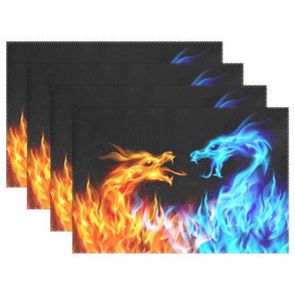 Linomo Platzdeckchen, Feuer Drachen Galaxis Tier Tischsets rutschfeste, hitzebest&auml;ndige, waschbare Tischsets f&uuml;r den Esstisch K&uuml;che Dekor