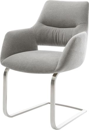 DELIFE Schwingstuhl Yago-Flex mit Armlehnen Freischwinger flach Edelstahl Strukturstoff Soft Grau Taschenfederkern