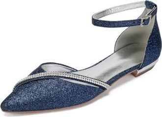 Generic Chaussures De Mariage Bout Pointu Plate Robe Mari&eacute;e Plates Femme Soir&eacute;e Chaussures De Mari&eacute;e Dress F&ecirc;te Bridal Plates 1.8Cm,Dark Blue,36 EU