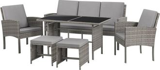 SVITA DENVER Polyrattan Gartenm&ouml;bel Set Essgruppe Lounge Esstisch Grau