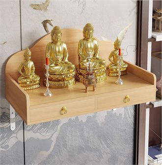 Generic Wood Altar Table Shelf, Wall-Mounted Prayer Table for Home Worship, Zen Decor Altar for Statues, Candles & Ritual Accessories(Natural,60x30cm/23.6x11.