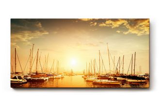 Paul Sinus Art Sinus Art Wandbild 120x60cm Wundersch&ouml;ner Sonnenuntergang &uuml;ber ruhigem Wasser mit segelnden Booten