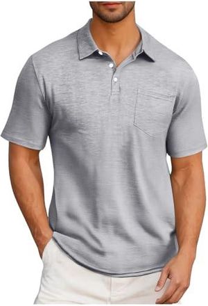 Generic T-shirts surdimensionn&eacute;s pour homme - Couleur unie - Revers ample - Style professionnel &agrave; manches courtes - Col en V profond - D&eacute;contract&eacute;, gris, 3XL