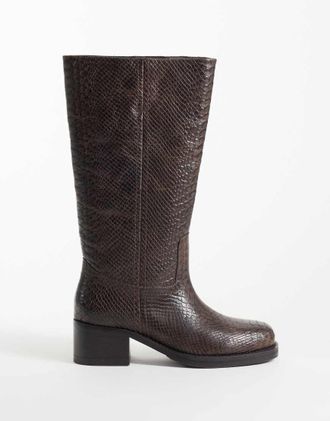 Bronx Ky-ley bottes cavali&egrave;res montantes au genou effet serpent couleur coffee bean-Marron