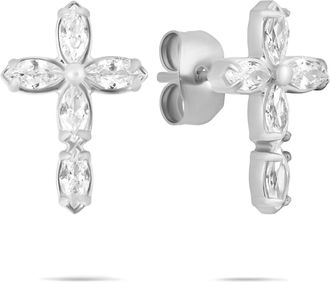 Tamaris Ohrring - Ohrstecker aus Edelstahl mit Kreuz-Motiv - Silber - 1,4 cm - wasserfest & hautfreundlich