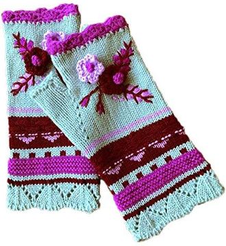 Generic Mitaines en laine pour femme - Petite taille - Fait à la main - Chaudes - Crochet à fleurs - Gants à main avec poche, violet, taille unique