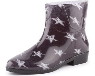 Ladeheid Kurze Gummistiefel Damen Elegant Regenstiefel Damen mit Muster LAZT201802 (Schwarze/Wei&szlig;e Sterne 101M, 38 EU)