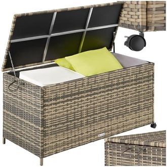 TecTake Coffre de jardin Exterieur, Coffre à Coussins 297 L en Aluminium Polyrotin 117 x 54 x 64 cm avec Roulettes, Couvercle Rabattable, Poignées pour Rangem