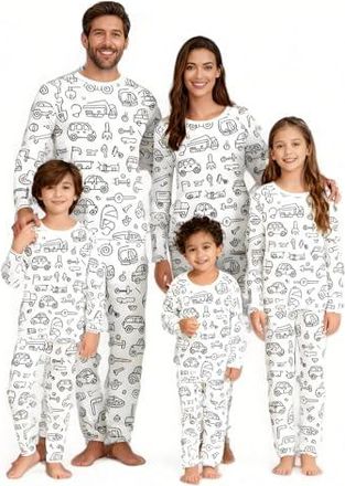 Generic Pyjama de Noël assorti pour la famille, pyjama coloré peint à la main, pyjama amusant de Noël à colorier de dessin animé, vêtements de nuit créatifs p