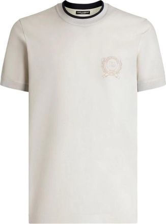 Dolce & Gabbana Homme, Tops, Blanc, Taille: XL T-shirt technique en piqu&eacute; avec broderie