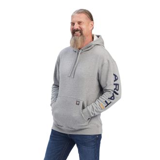 Ariat Mens Rebar Graphic Hoodie Long Sleeve Fleece in Heather Grey Deep Ultramarine Cotton, Size X-Small, by Ariat