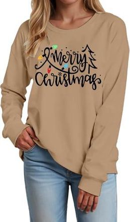 Generic Pull de No&euml;l pour femme avec imprim&eacute; sapin de No&euml;l - Grande taille - Haut &agrave; manches longues - Coupe ample - Doux et confortable - Pull amusant pour fe