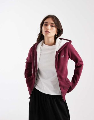 Hollister Sweat &agrave; capuche zipp&eacute; avec doublure en fausse fourrure - Bordeaux-Rouge