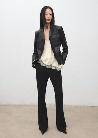 Mango Asymmetrisches Lingerie-Top aus Spitze ecru - Damen - S - MANGO