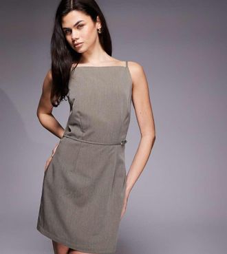 KAIIA Exclusivit&eacute; - Kaiia - Robe courte habill&eacute;e style ann&eacute;es 90 &agrave; encolure carr&eacute;e avec ceinture et dos ouvert - Anthracite-Gris