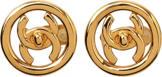 Chanel CC Gold Plated Turn Lock Clip On Earrings