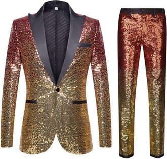 Generic Blazer &agrave; paillettes brillantes pour homme - Ensemble deux pi&egrave;ces - Blazers crant&eacute;s d&eacute;contract&eacute;s et intelligents - Un bouton - Coupe r&eacute;guli&egrave;re - Change